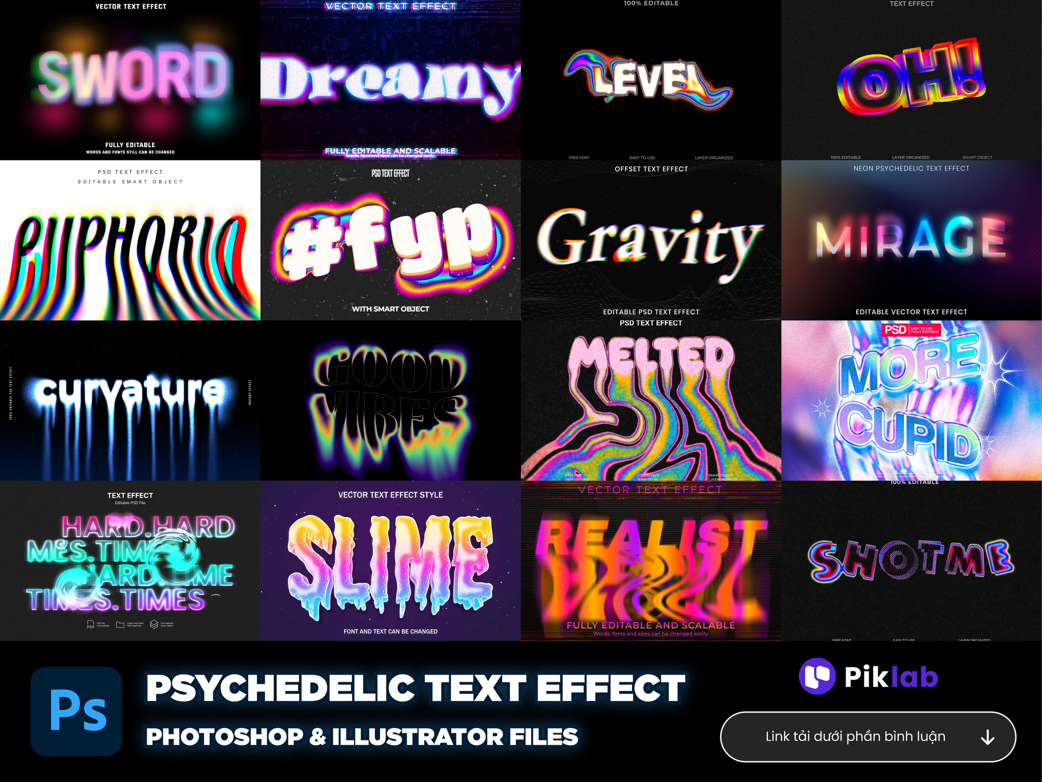 Bộ Hiệu ứng Text Effect Psychedelic Miễn Phí Psd